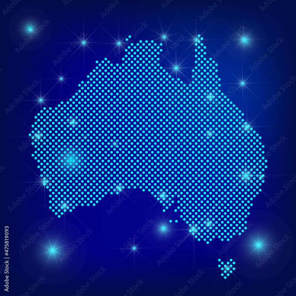 Australia map in blue. Dotted map. Dots Australia map with spotlights ...