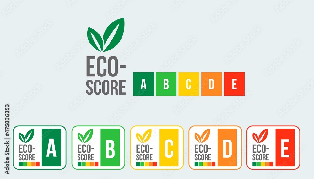 Eco-score, nutri-score, planet-score sustainability vector label Stock ...