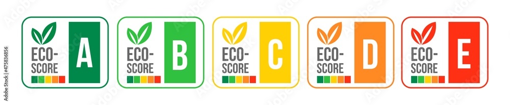 Eco-score, nutri-score, planet-score sustainability vector label Stock ...
