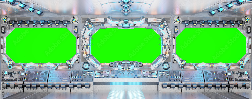 White spaceship interior with isolated window. Futuristic spacecraft ...