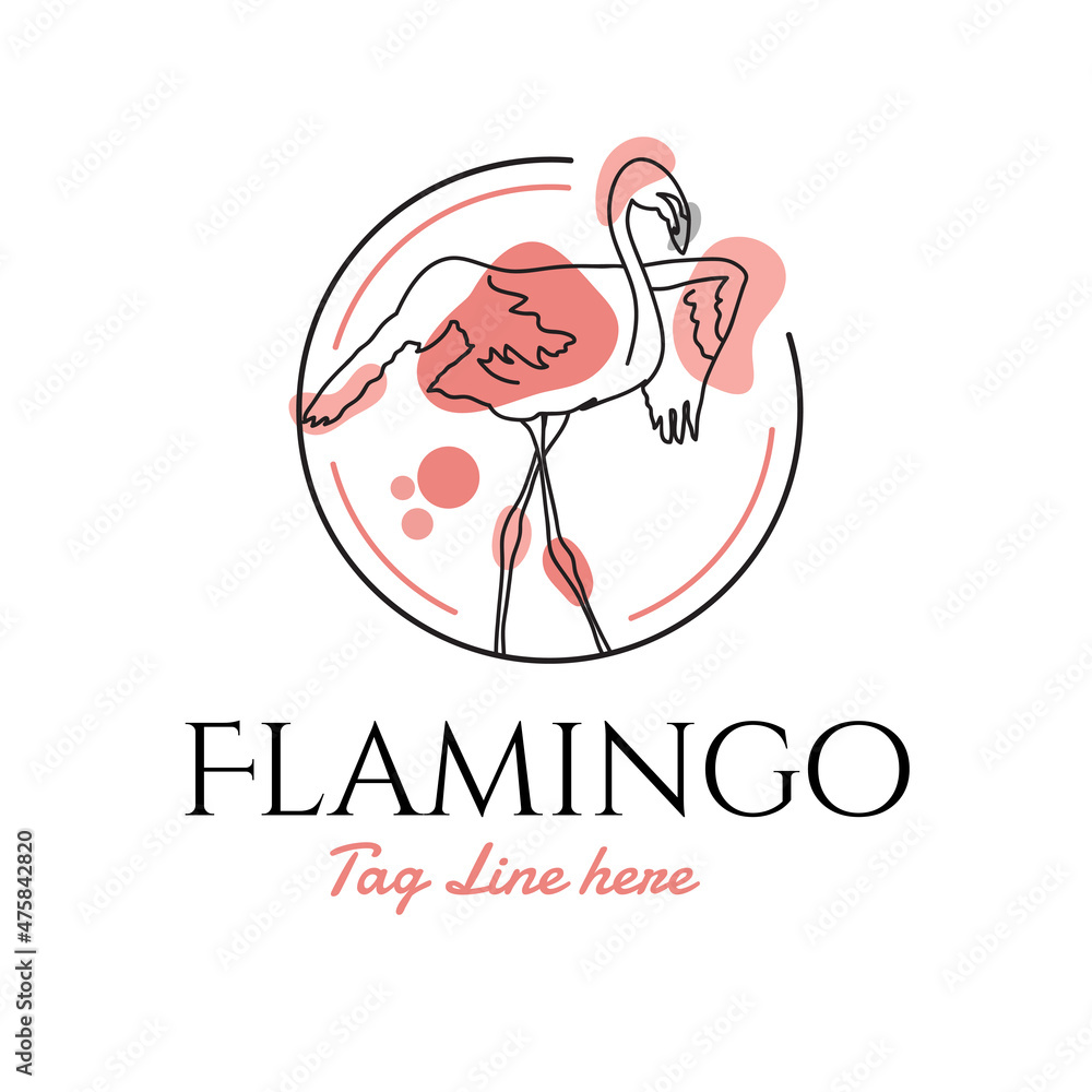 Flamingo bird abstract logo line art vector illustration with dummy ...