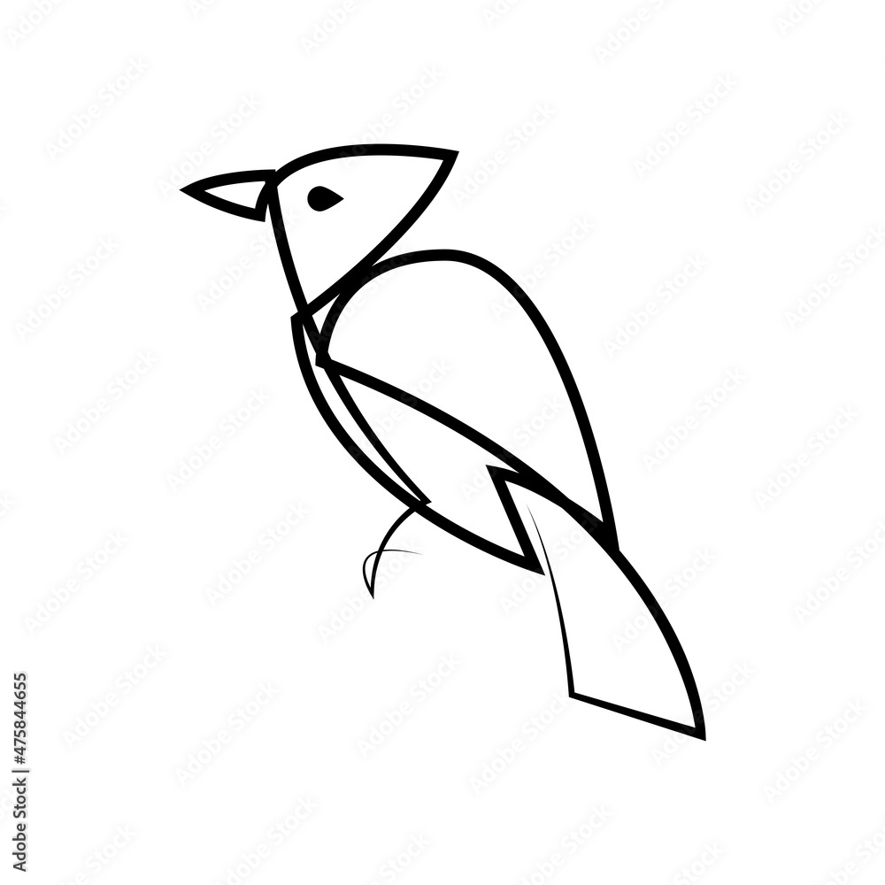 Red Cardinal bird logo. One continuous line drawing sparrow. Hand Drawn ...