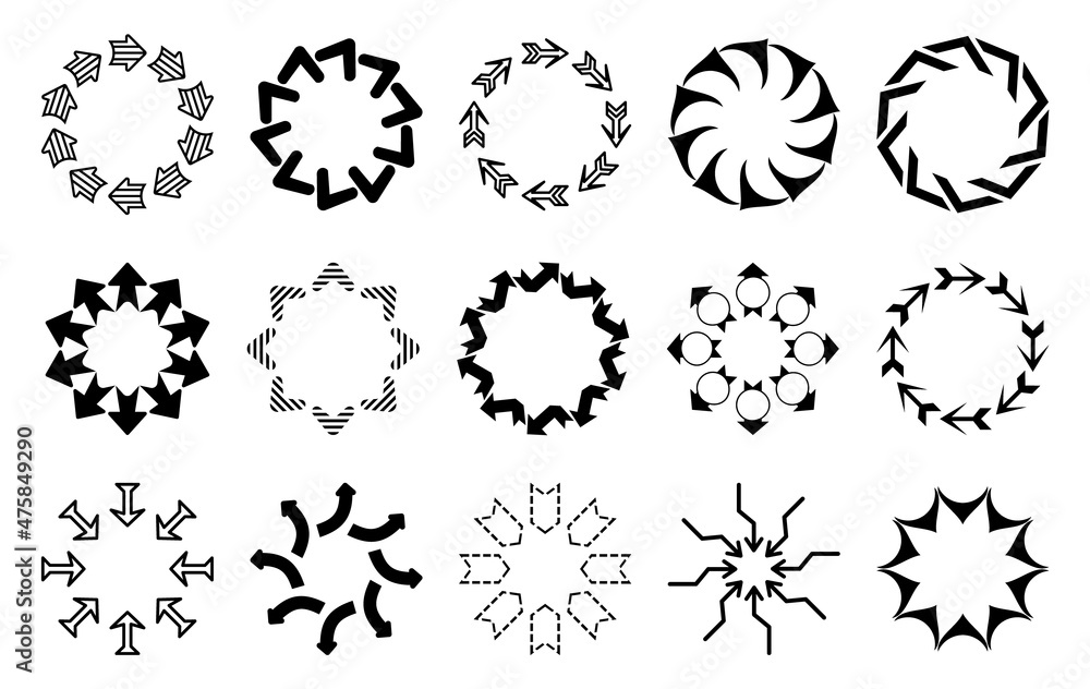 Set of decorative arrow borders. Frames of arrows in a circle. Arrows ...
