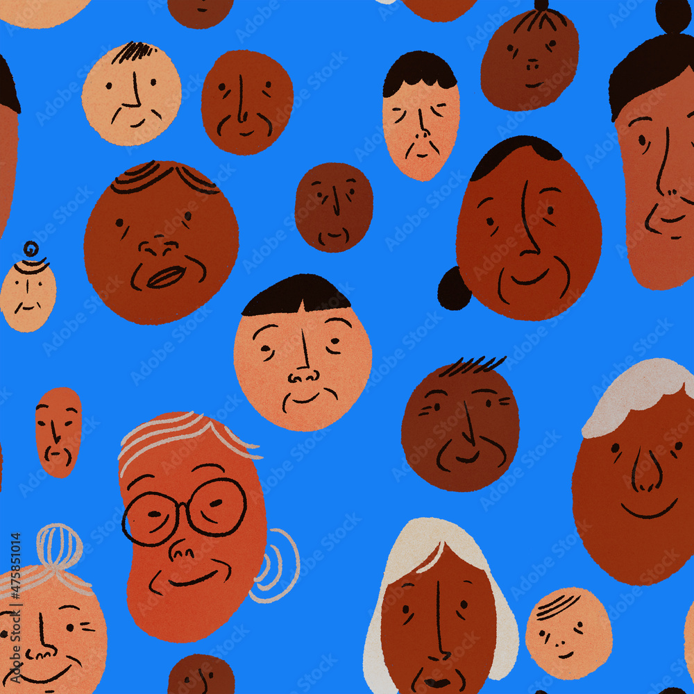 Pattern of mature people faces Stock Illustration | Adobe Stock