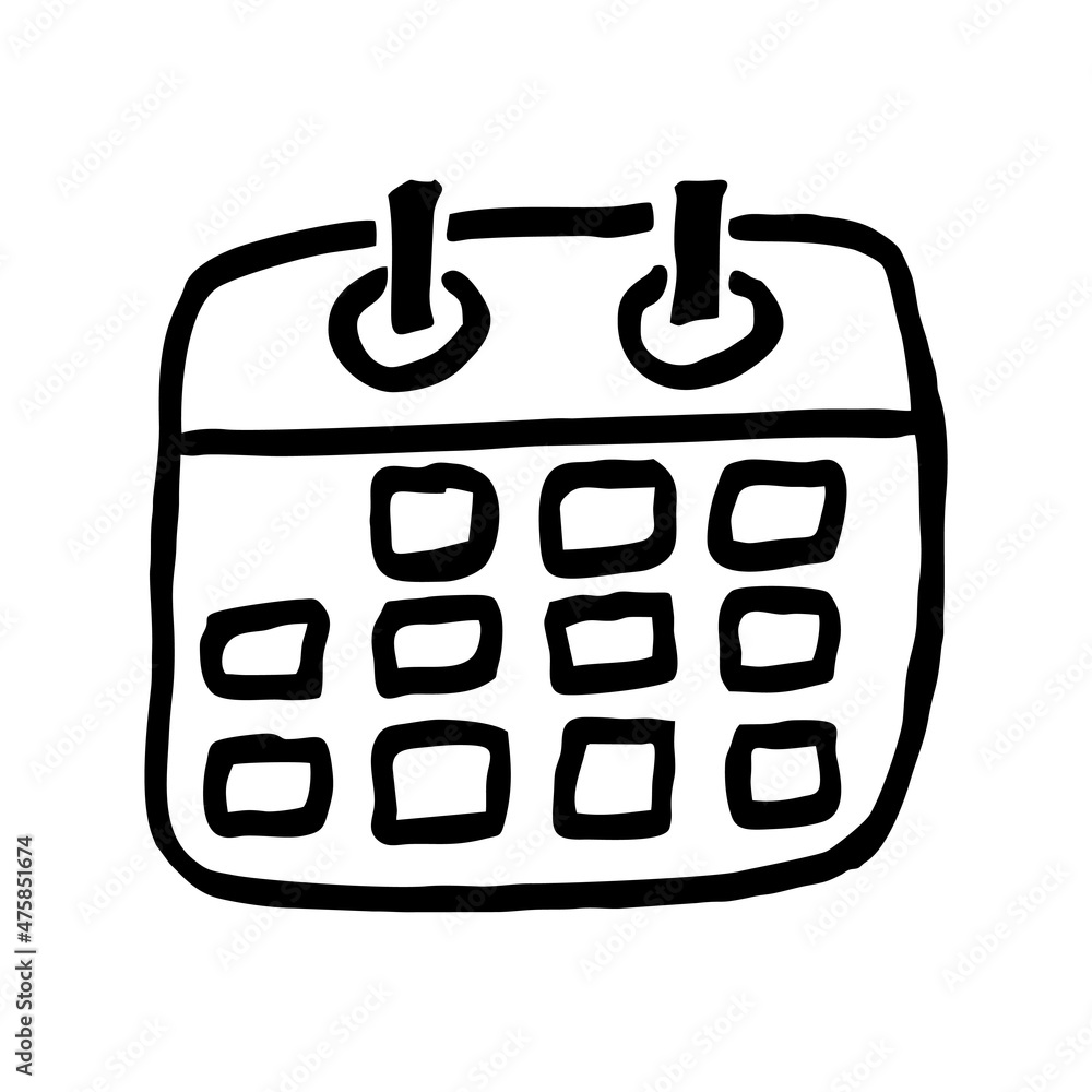 Vecteur Stock Simple outline hand-drawn calendar icon. Black and white ...