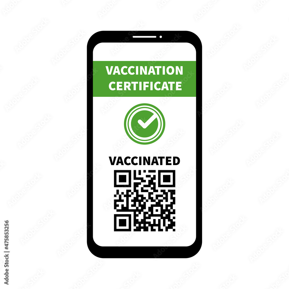 Vaccination certificate on a phone. Vector smartphone with qr code ...