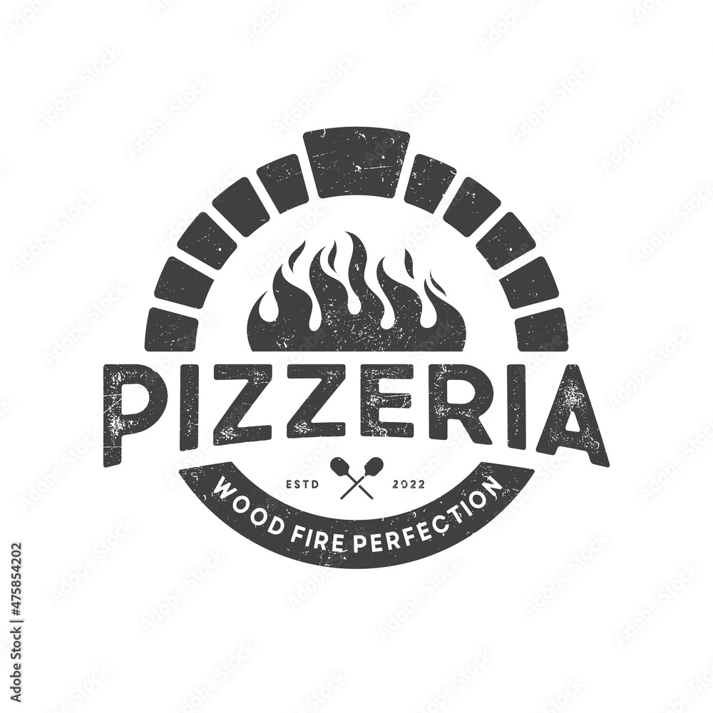 Pizza Logo, Vintage Retro Pizza Pizzeria Restaurant Label Emblem ...