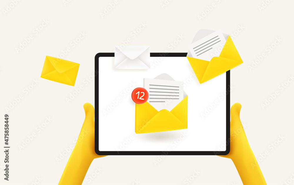 Receiving new mail messages concept. 3d vector banner with copy space ...