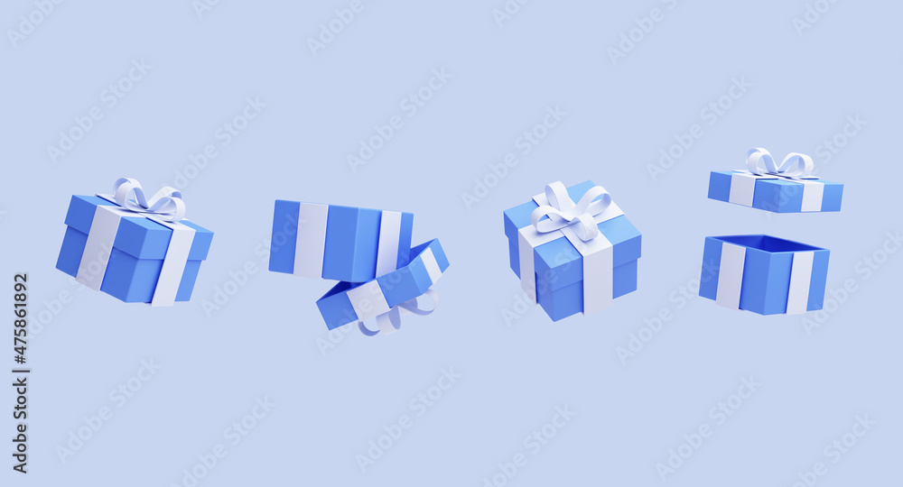 Blue gift boxes with ribbons. Set of realistic holiday presents in ... Blue gift boxes with ribbons. Set of realistic holiday presents in ...