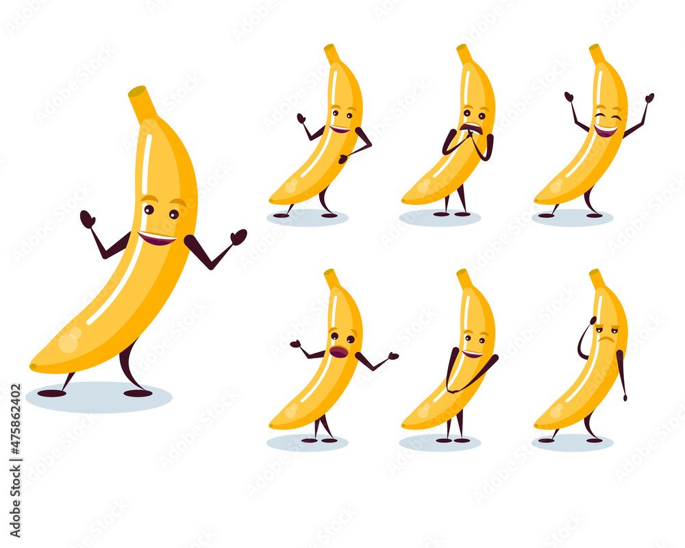 Banana set - character and emotions. Anthropomorphic hero. Vector ...