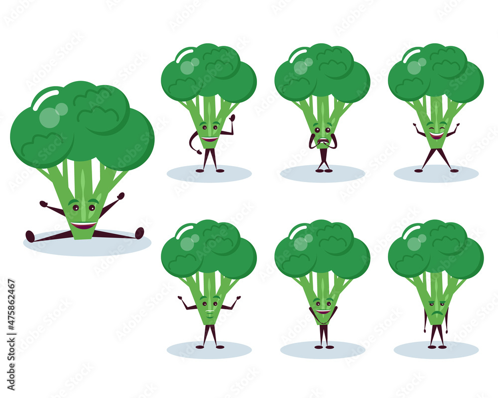 Broccoli set - character and emotion. Anthropomorphic hero. Vector ...