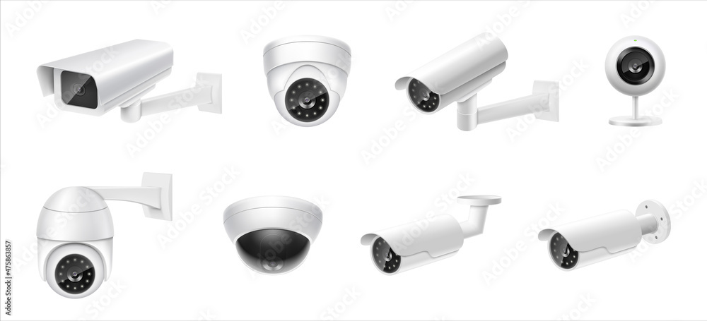 Closed circuit television cameras realistic set. External cctv ...