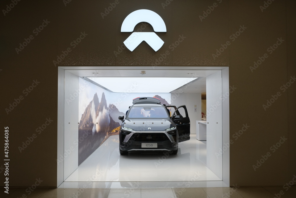 Shanghai.China-Dec.18th 2021: NIO EV store logo. NIO electric car in ...