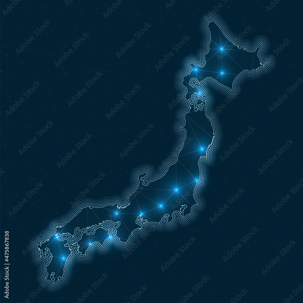 Japan network map. Abstract geometric map of the country. Digital ...