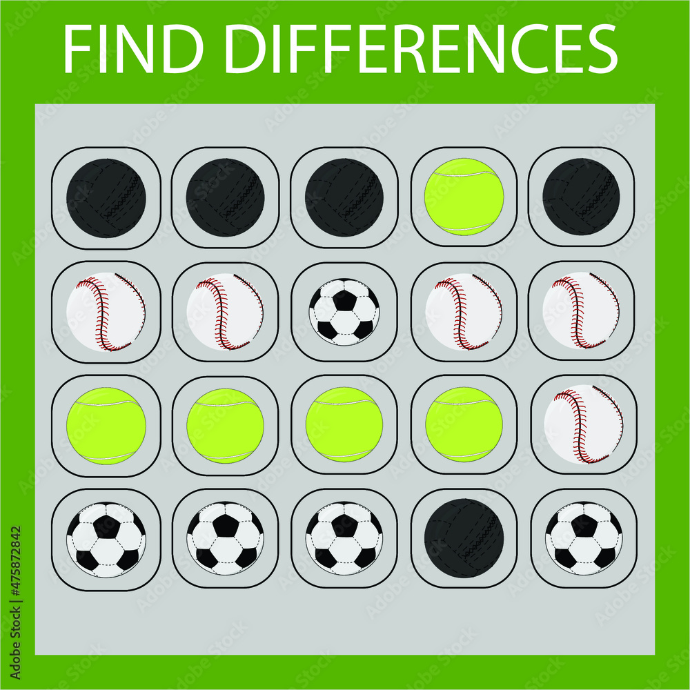 worksheet vector design, the task is to find among the same sport balls ...