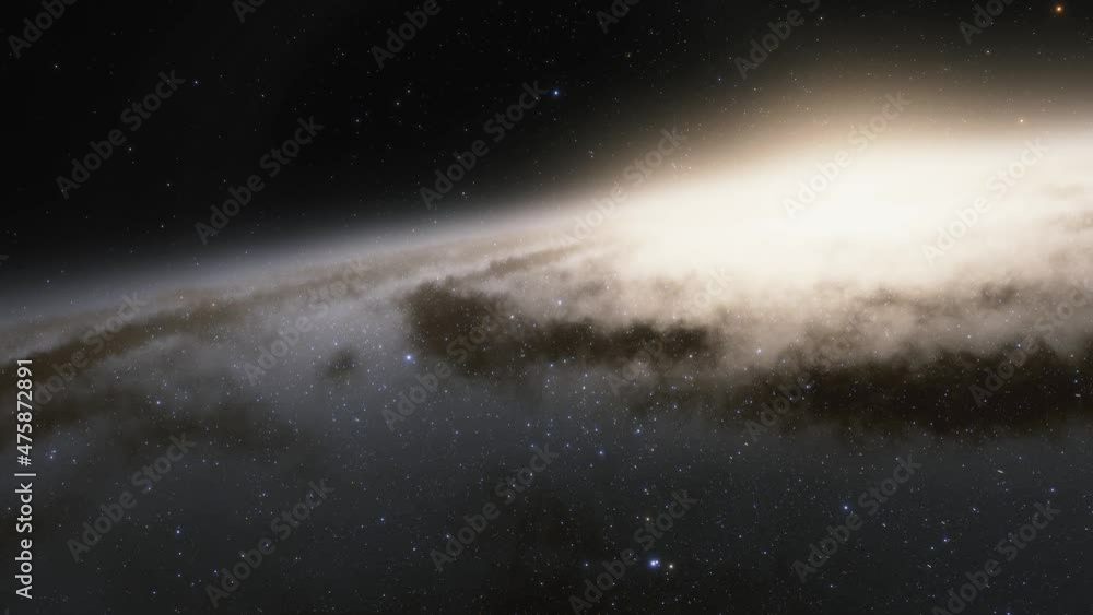 Spaceship flies at the speed of light through a galaxy in space ...