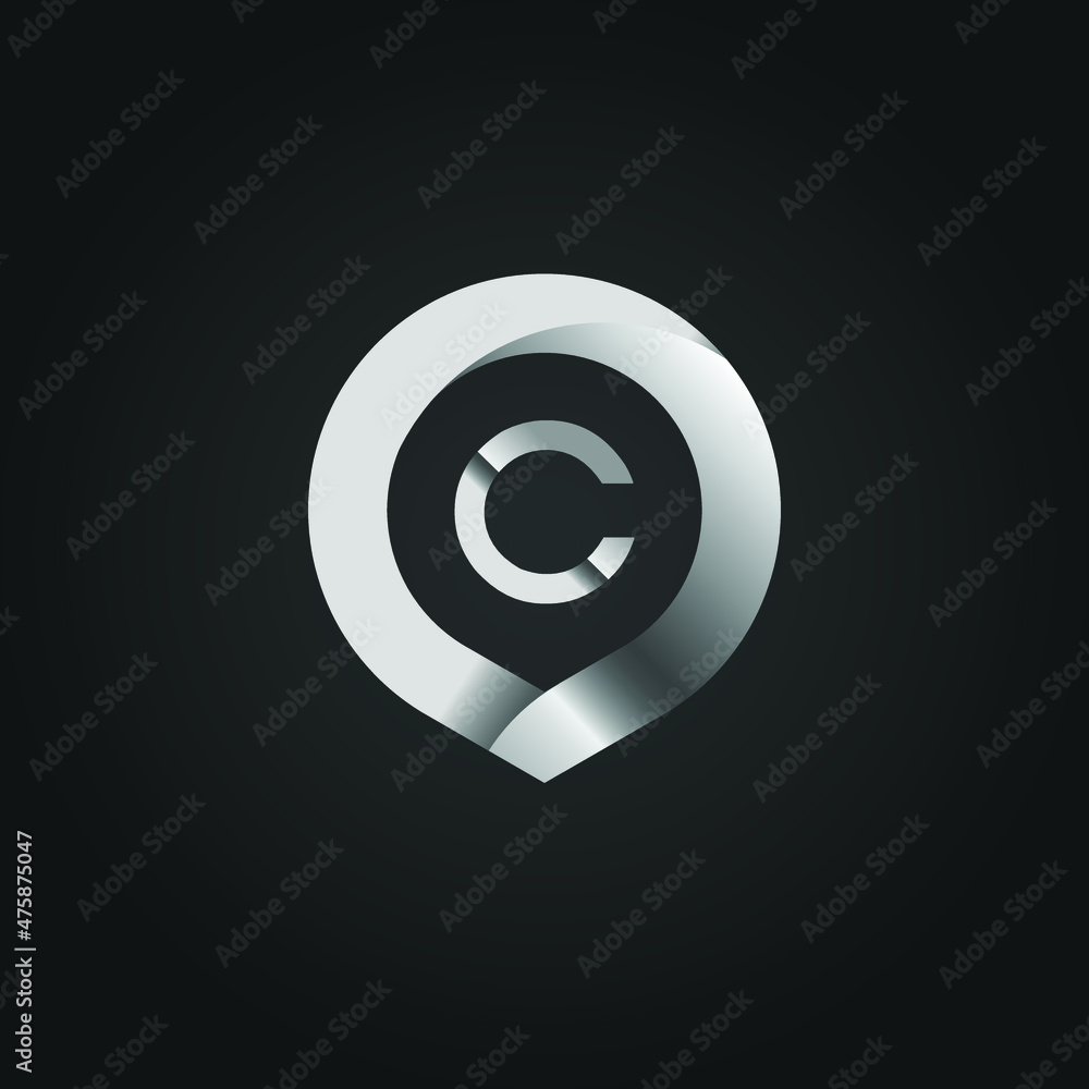 Silver Metallic Circle Letter C Logo Design. 3D Letter C Circle Logo ...