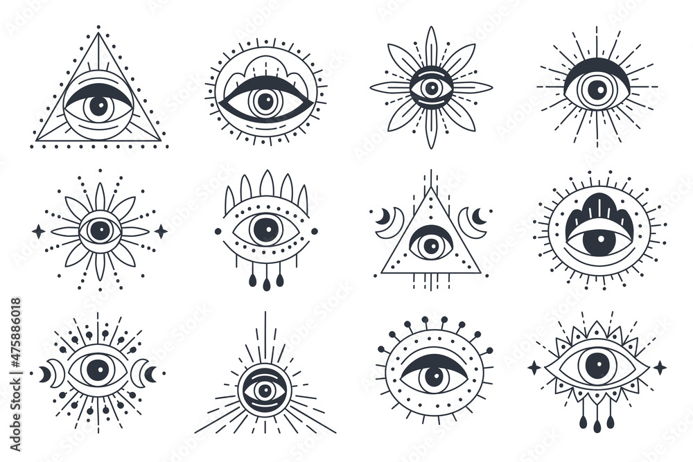 Evil doodle eye. Hand drawn witchcraft eye talisman, magical religion ...