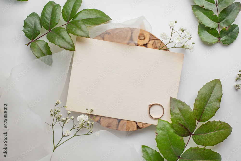 mockup card with plants. invitation card with environment Mockup with ...