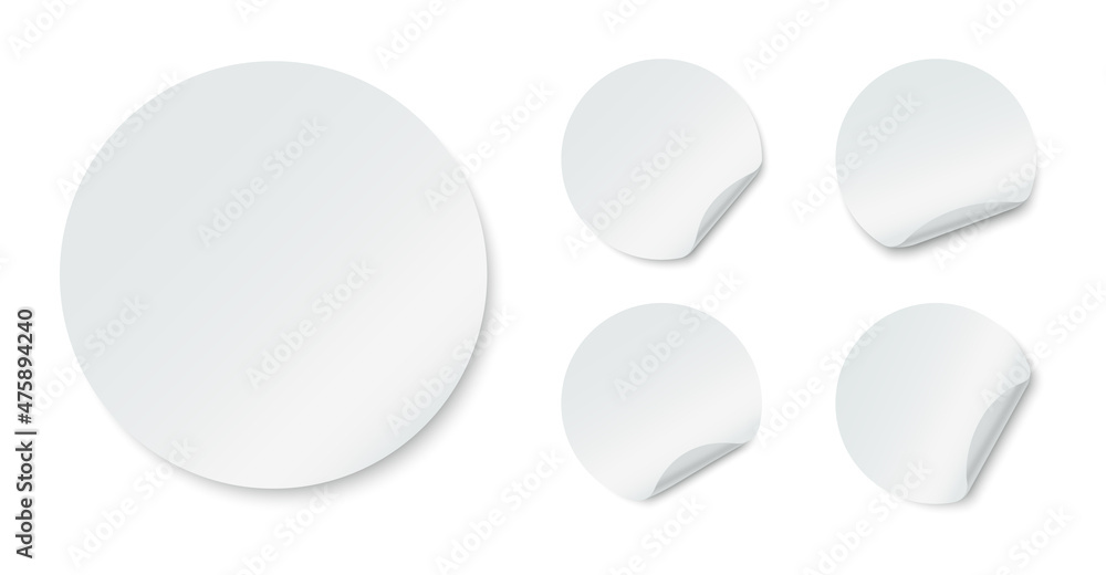 Round adhesive stickers with curved corner. Realistic circle sticker ...