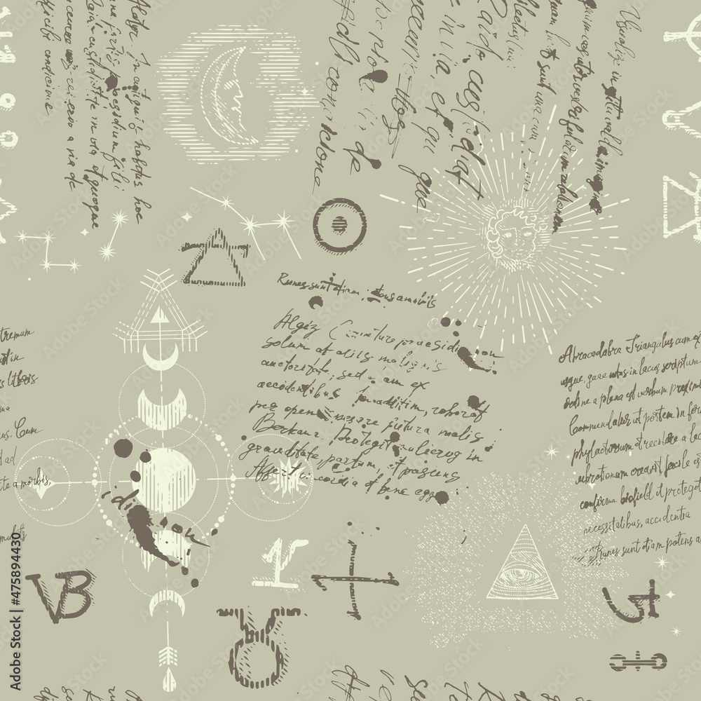 Seamless esoteric pattern. Astrological, magical and esoteric symbols ...