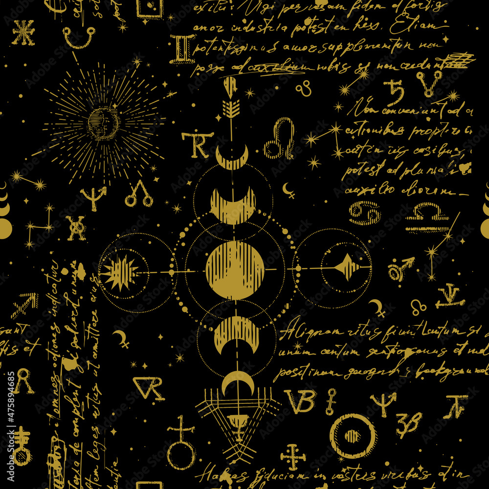 Seamless esoteric pattern. Astrological, magical and esoteric symbols ...
