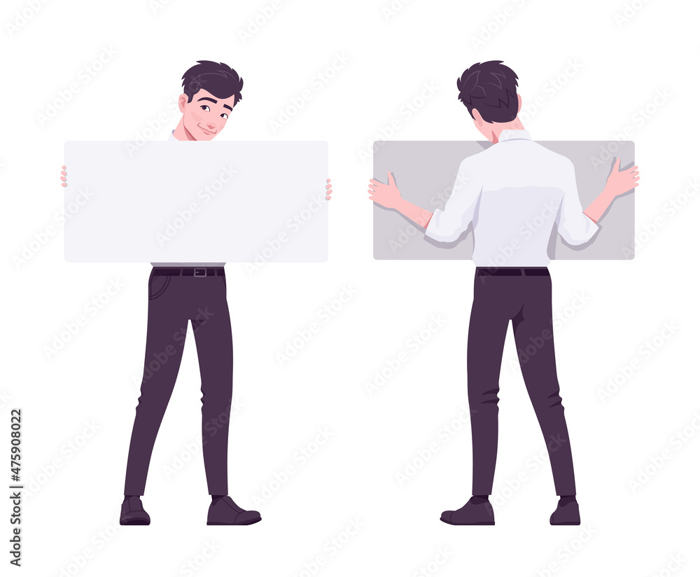 Office boy, modern man standing with empty board. Handsome male ...