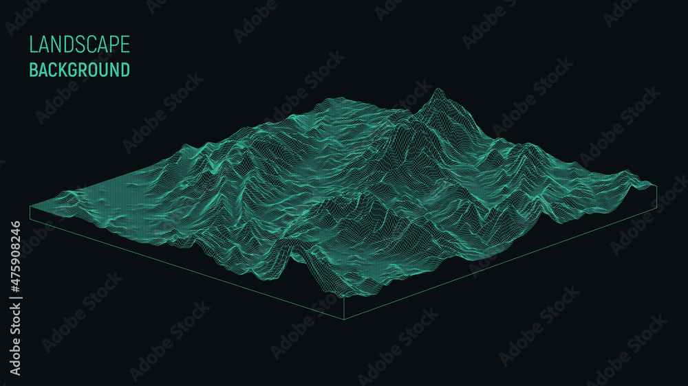 Abstract landscape background. Mesh structure. Polygonal wireframe ...