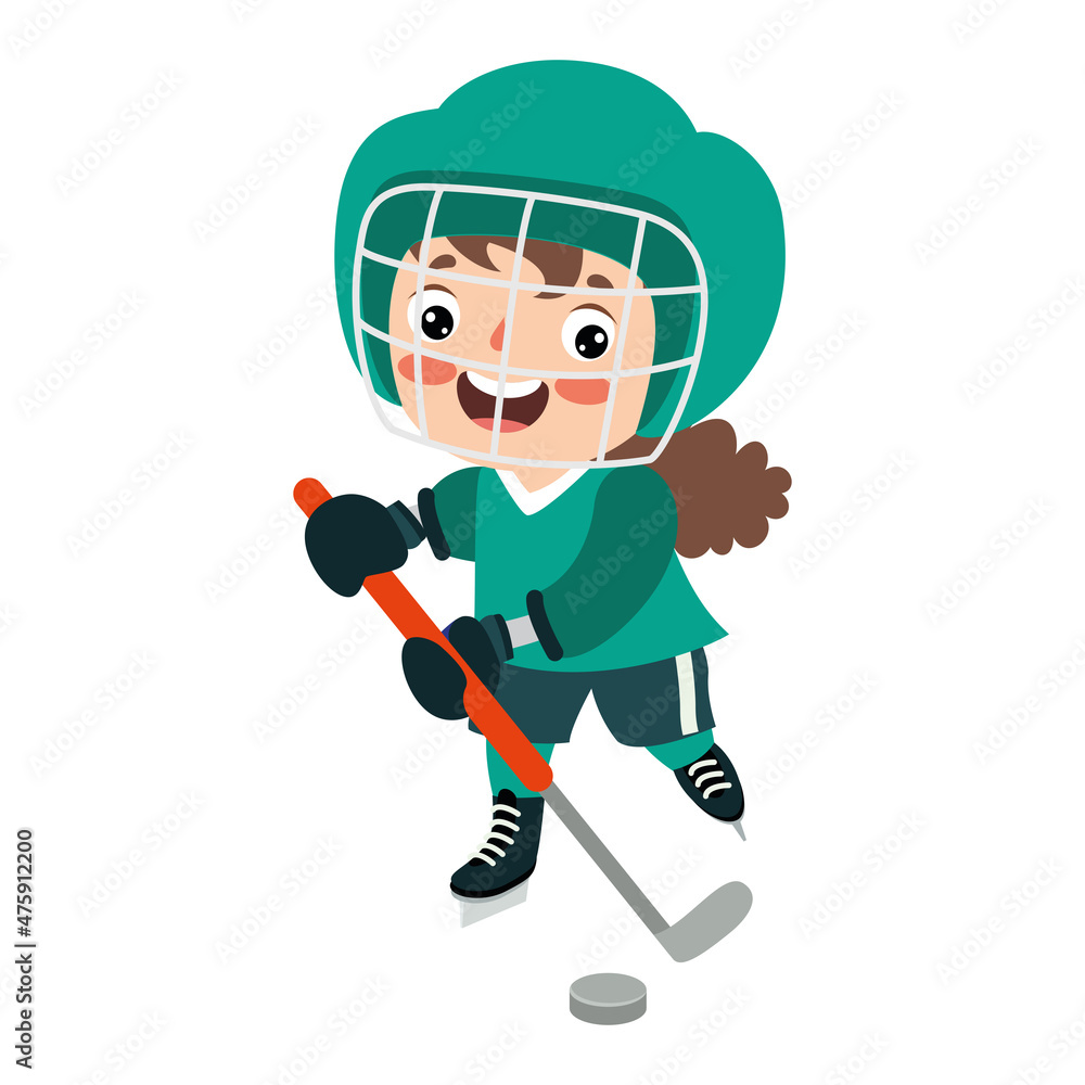 Cartoon Illustration Of A Kid Playing Ice Hockey Stock Vector | Adobe Stock