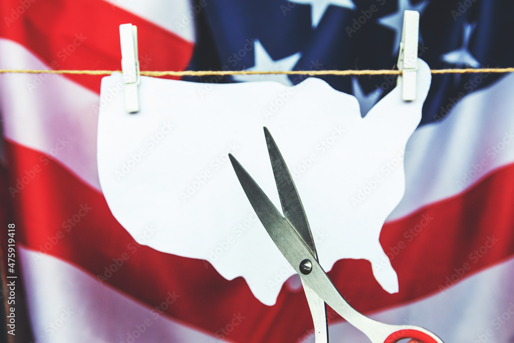 map of america USA splitting with scissors - as a symbol of crisis and ...