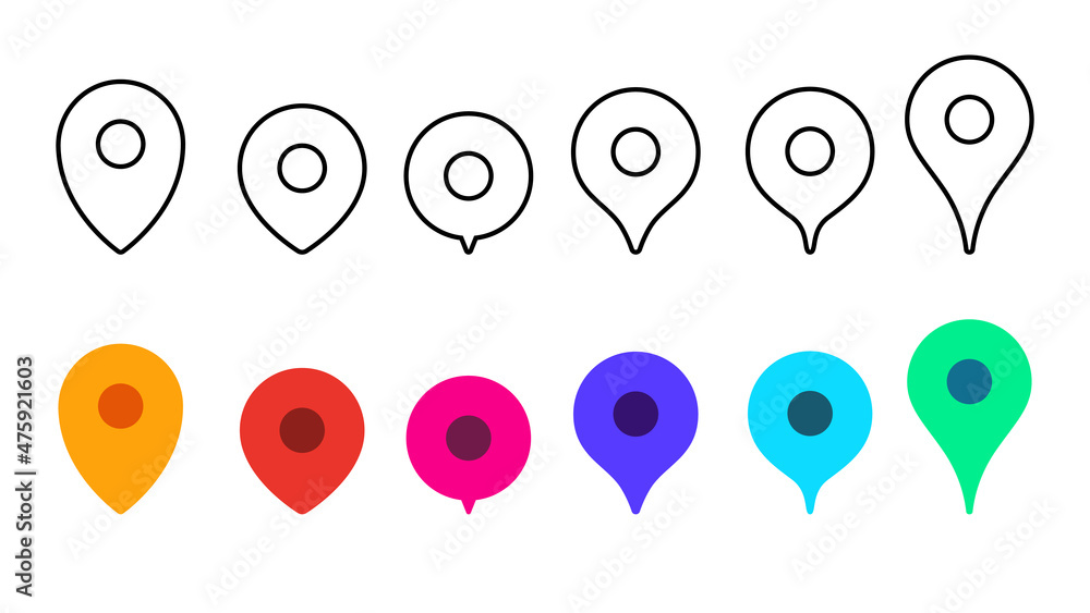 Set of colorful map pointers. Map markers with most popular modern ...