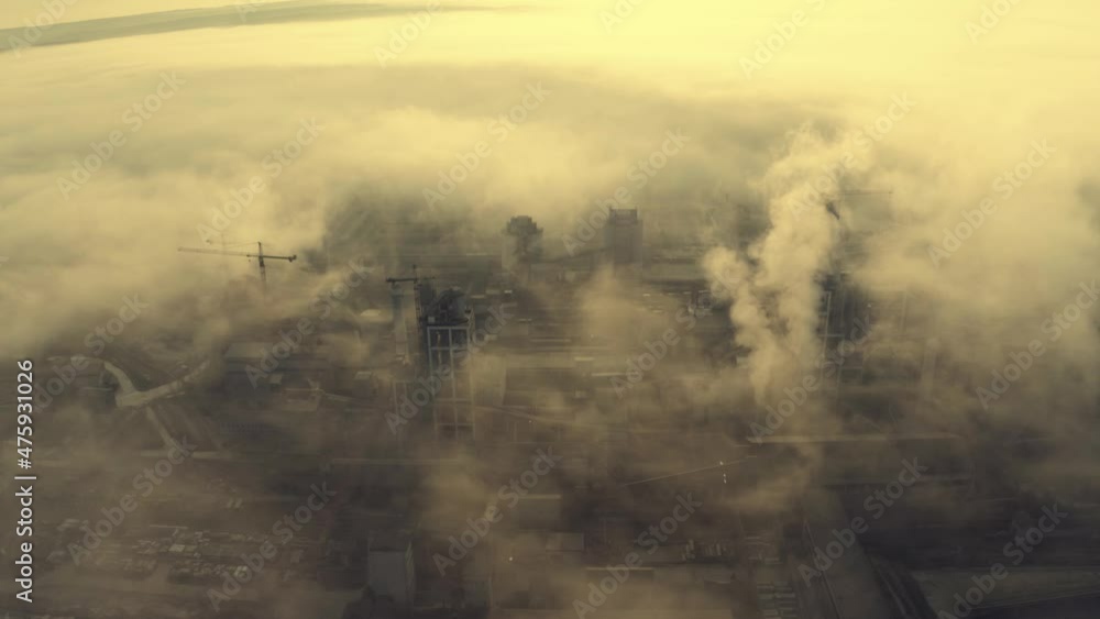Release of toxic chemical gases . Aerial photo panorama of a drone ...