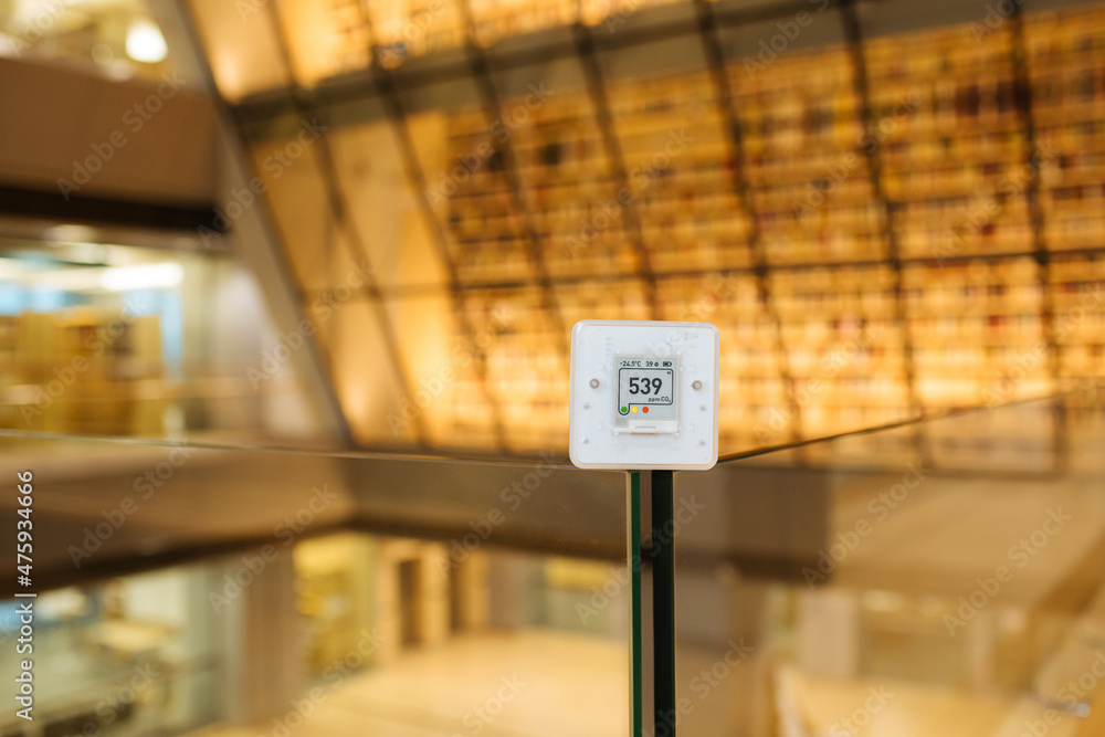 CO₂ sensor monitor. Indoor air quality sensor. Healthy work environment ...