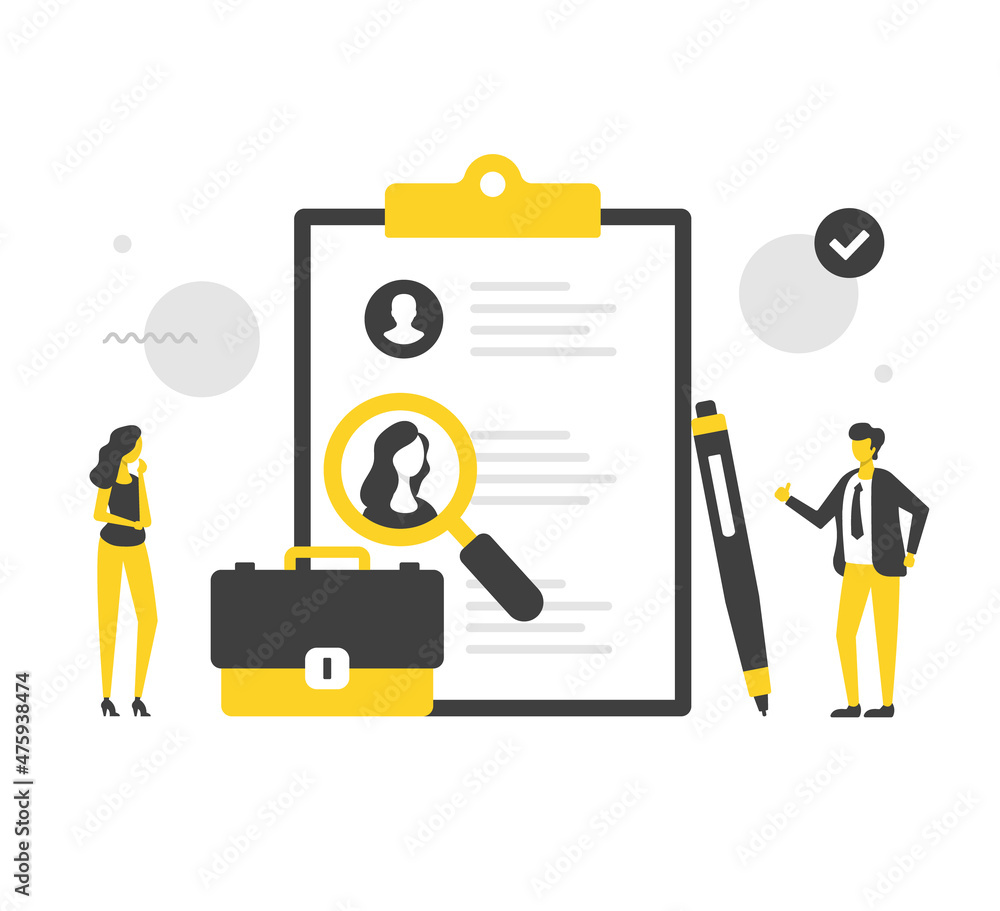 Job applicant. Flat vector illustration. People and clipboard with list ...