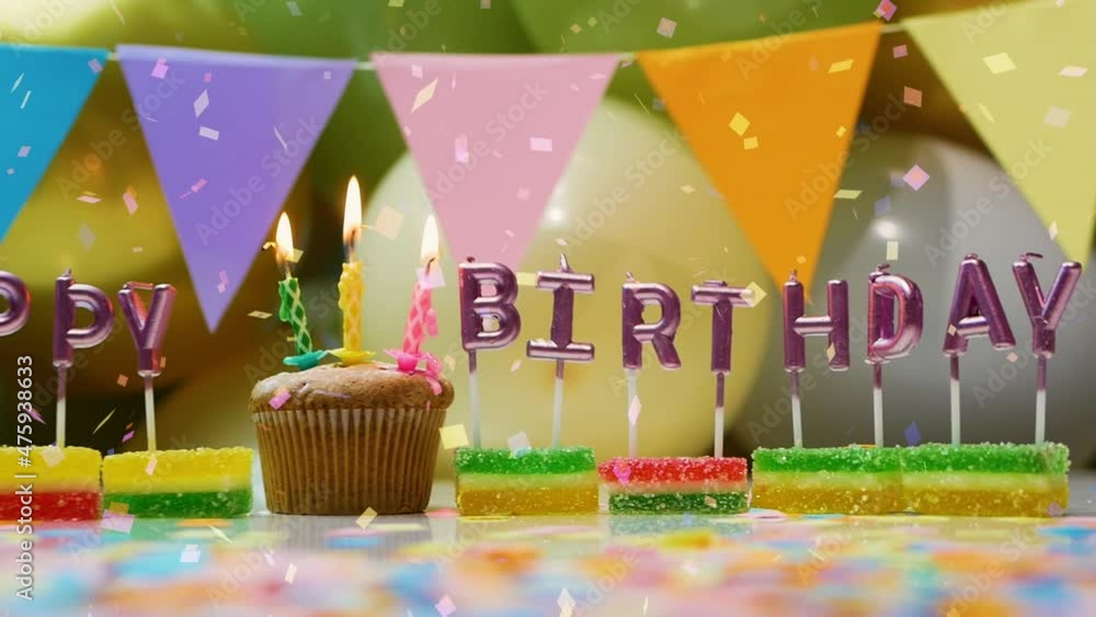 Happy birthday background for any age. Birthday cake with burning ...