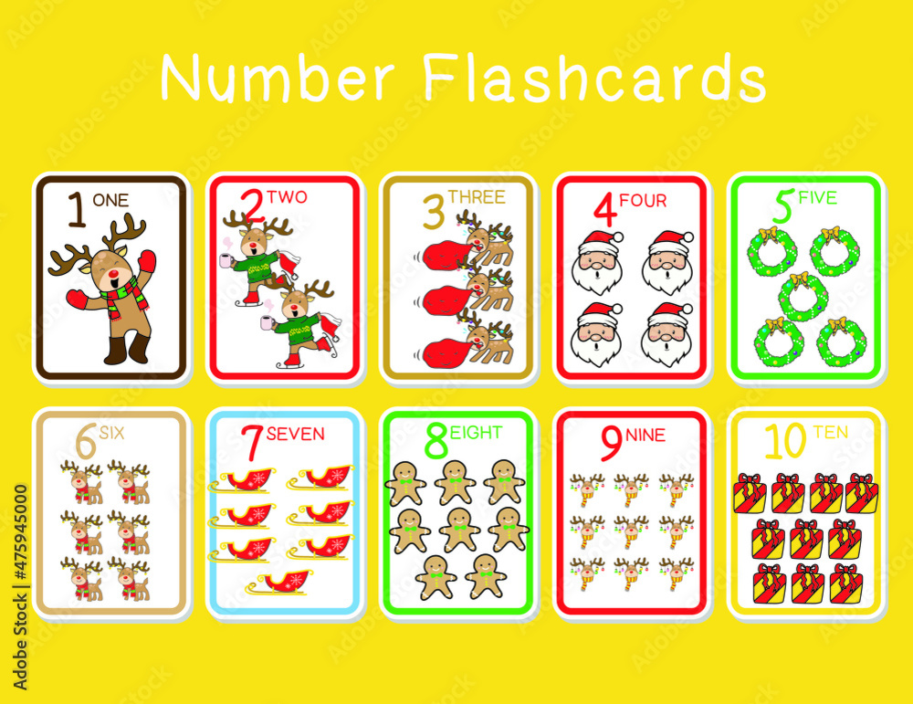Cute Christmas number flashcards set. Christmas number Flashcards ...
