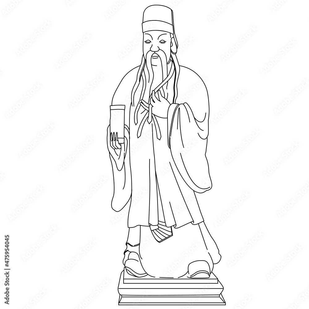 Chinese-sculpture-outline-illustration-cartoon Stock Vector | Adobe Stock