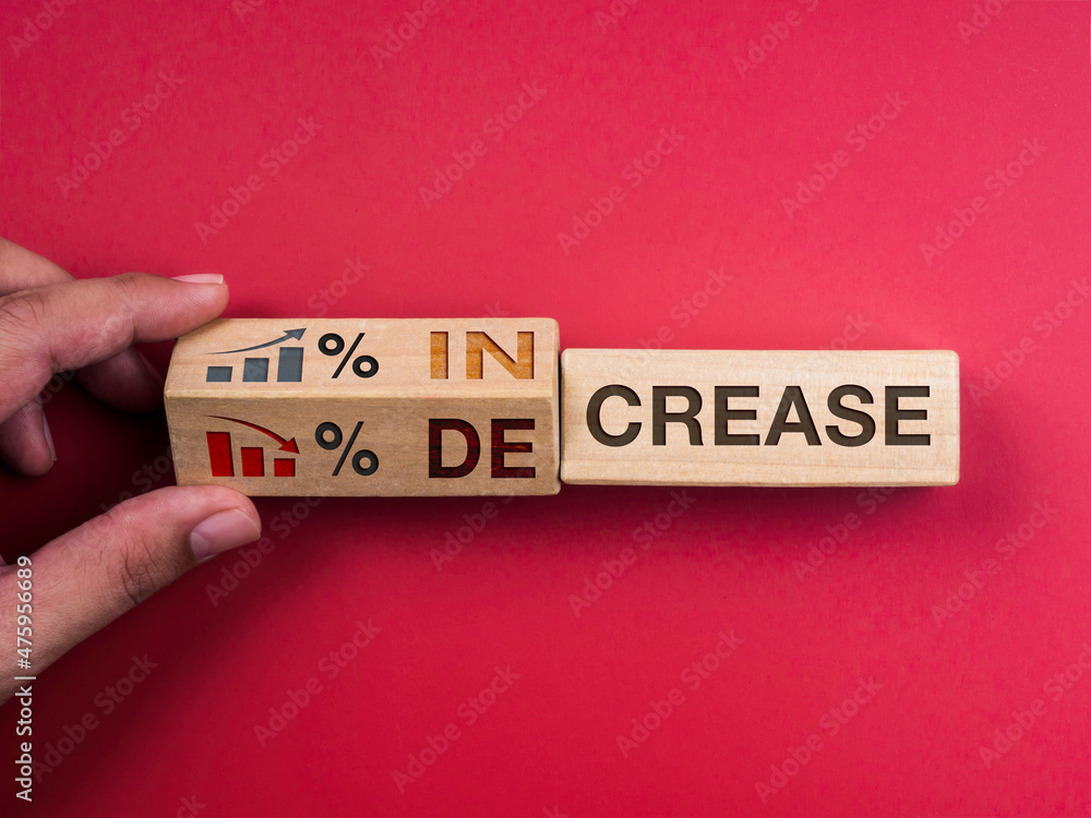 Decrease and increase percentage business concept. Words "INCREASE" on ...