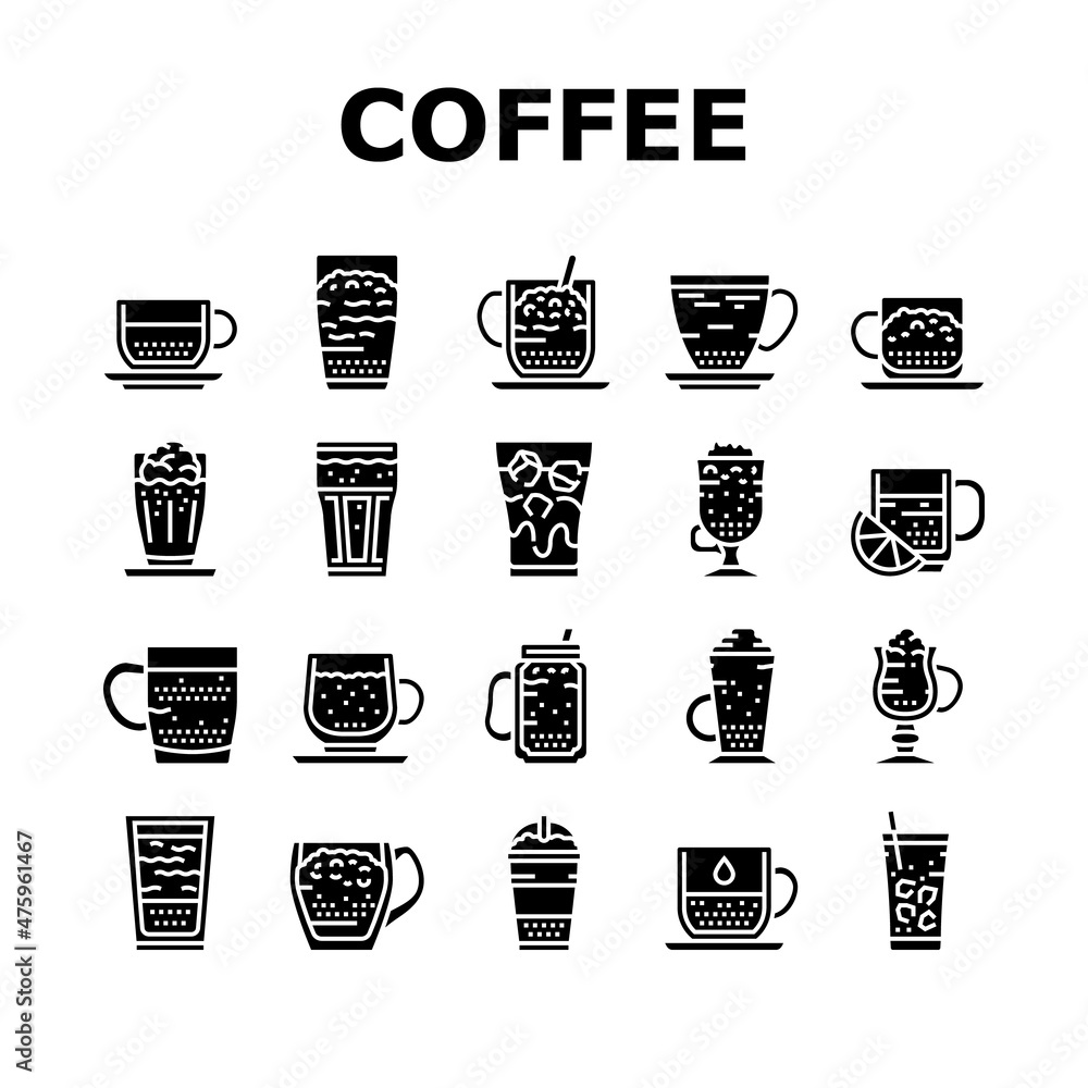 Coffee Types Energy Morning Drink Icons Set Vector. Espresso And ...