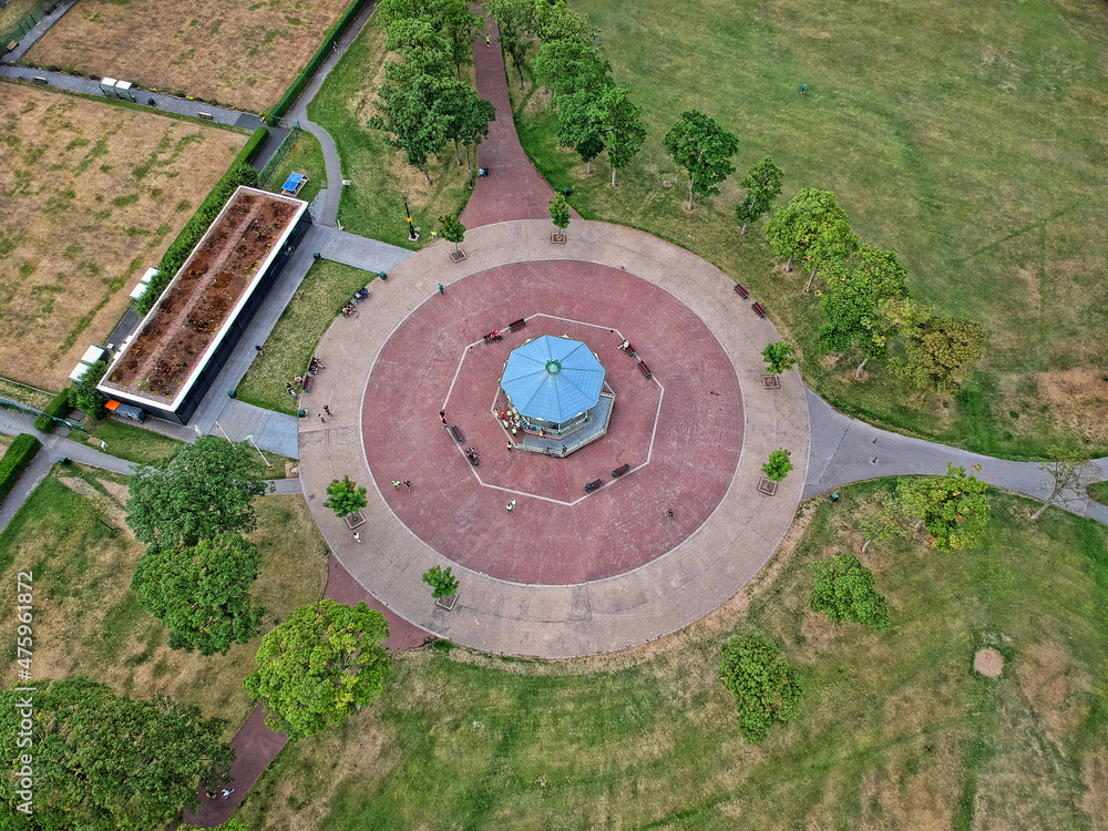 Aerial view of a circular bandstand in a public park in the UK Stock ...