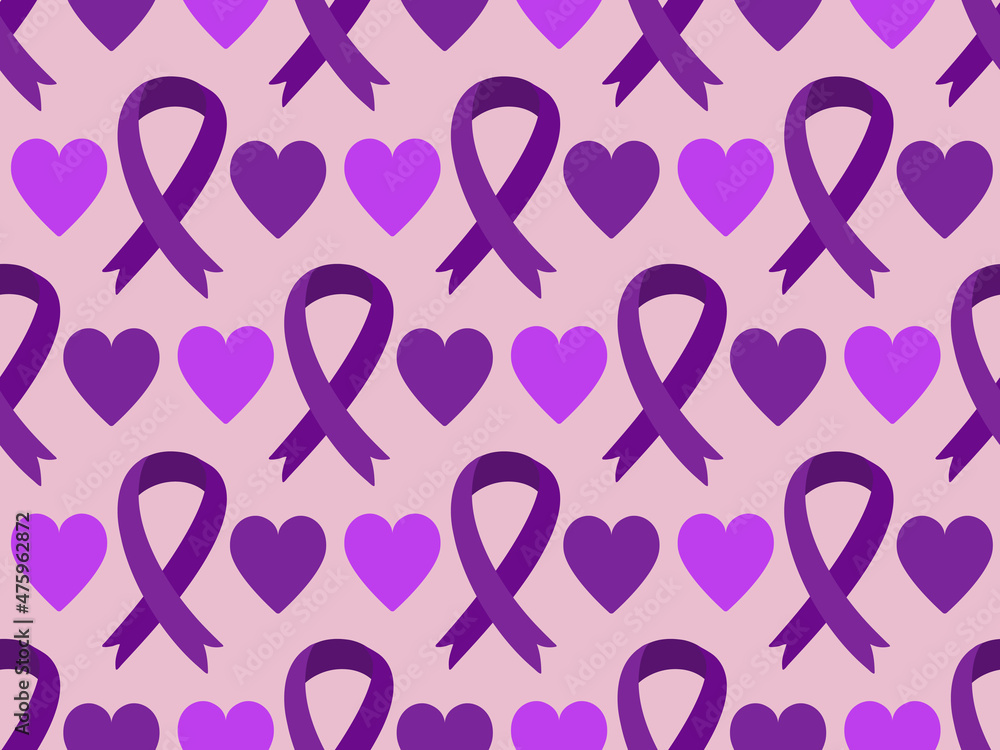 Purple ribbon seamless pattern background with hearts - emblem symbol ...