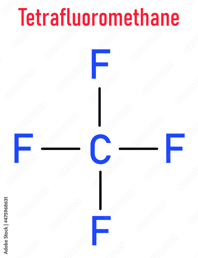 Tetrafluoromethane, carbon tetrafluoride, CF4, greenhouse gas molecule ...