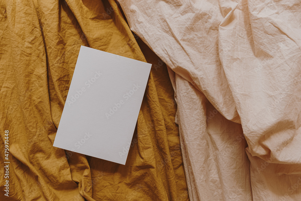 Blank paper sheet card with mockup copy space on beige and ginger ...