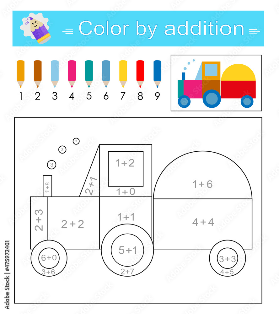 Color by addition. Math activity for kids. Developing numeracy skills ...