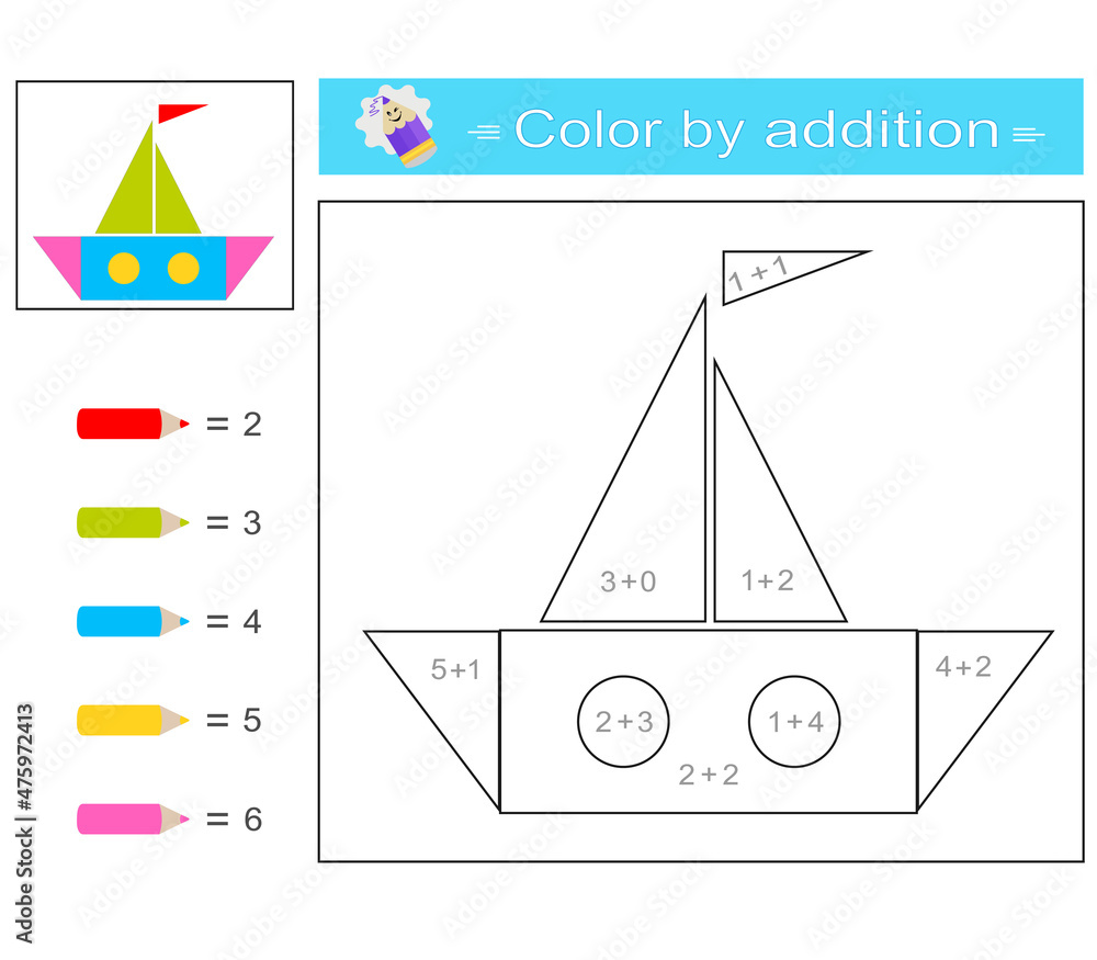 Color by addition. Math activity for kids. Developing numeracy skills ...