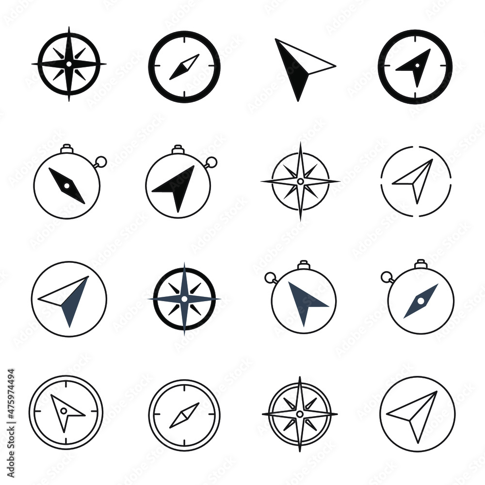 Arrow Compass icons set.Arrow Compass camera pack symbol vector ...