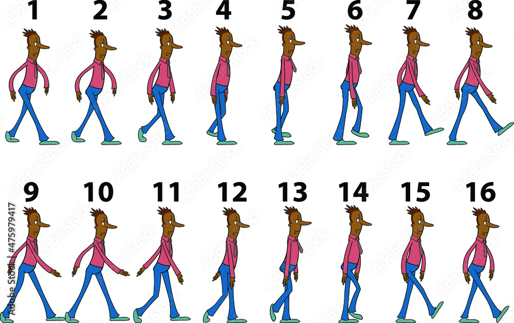 Walking Cycle of Man for Animation Usage. Vector Graphics for cartoon ...