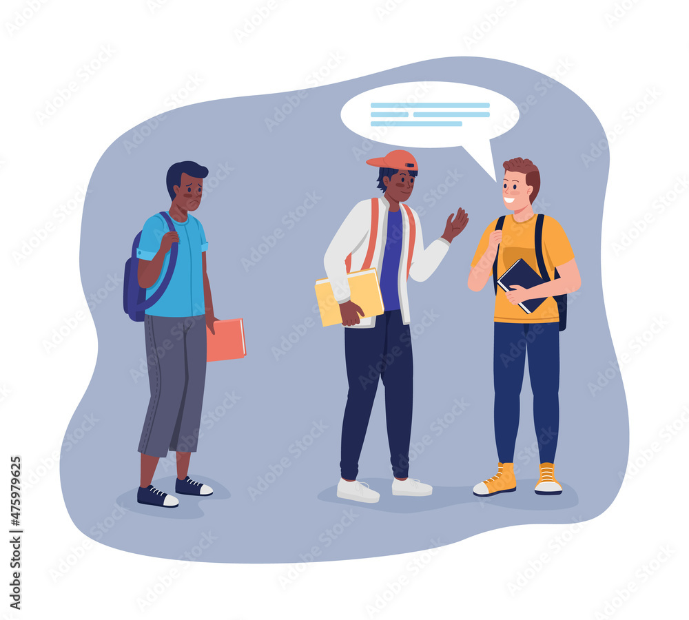 Struggling to make friends in college 2D vector isolated illustration ...