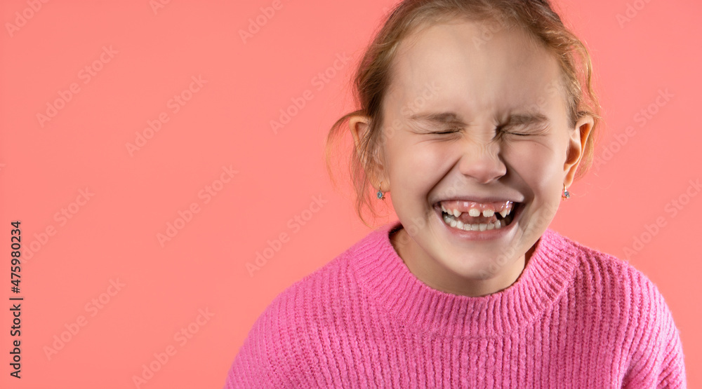 Portrait with copy space empty space of comic funky girl laughing ...