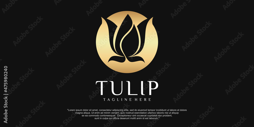 golden tulip logo on black background. logo design template Stock ...